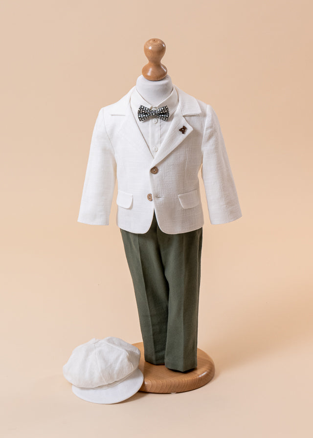 Costum Elegant din In Sacou Crem Pantalon Lung Si Scurt Kaki AnneBebe