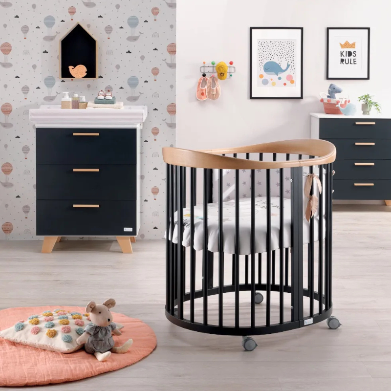Patut din Lemn Transformabil Oval Wave Negru & Natural Azurra Design