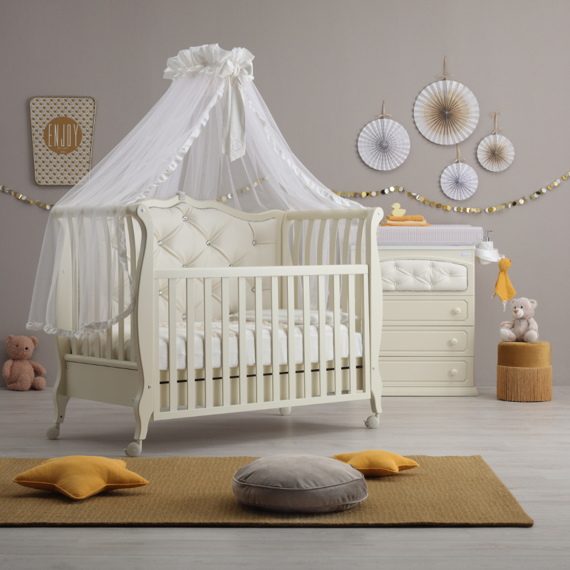 Patut bebe cu laterala culisanta - Imperial Ivory Azzurra, Lux Italian