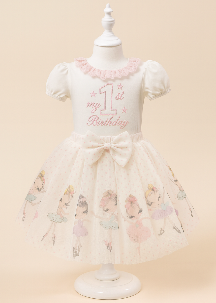 Set Aniversar 1 An Fetita Bumbac Body & Fustita Balerina AnneBebe