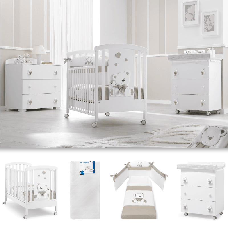 Pachet mobila 4 piese Patut + Saltea + Set Textil Protectie Tato ...