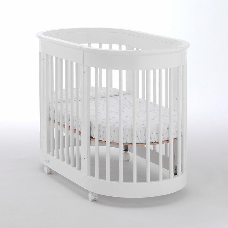 Patut Bebe Lemn Oval Olalla Alb Azzurra cu Accesorii Complete